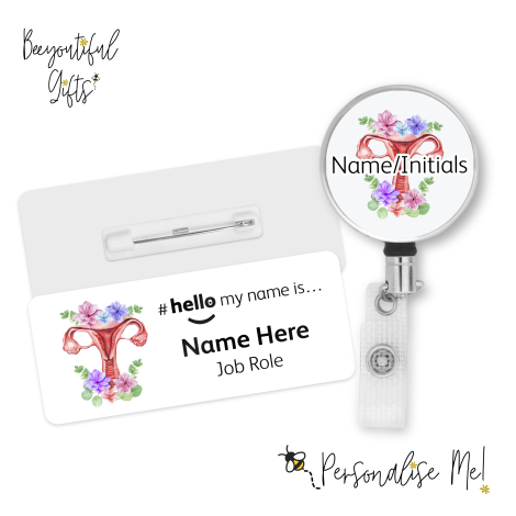 #hello my name is... Name Badge & Metal ID Reel - Floral Uterus ...